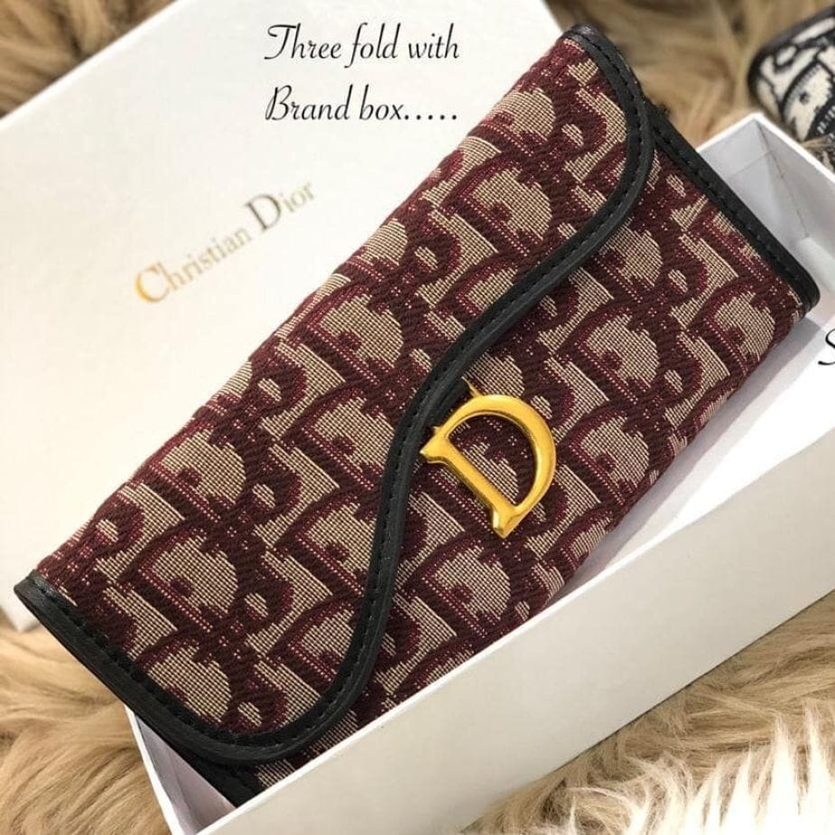 Christian Dior 3 Fold Red Color Denim Canvas Mono Wallet - TheLuxuryTag