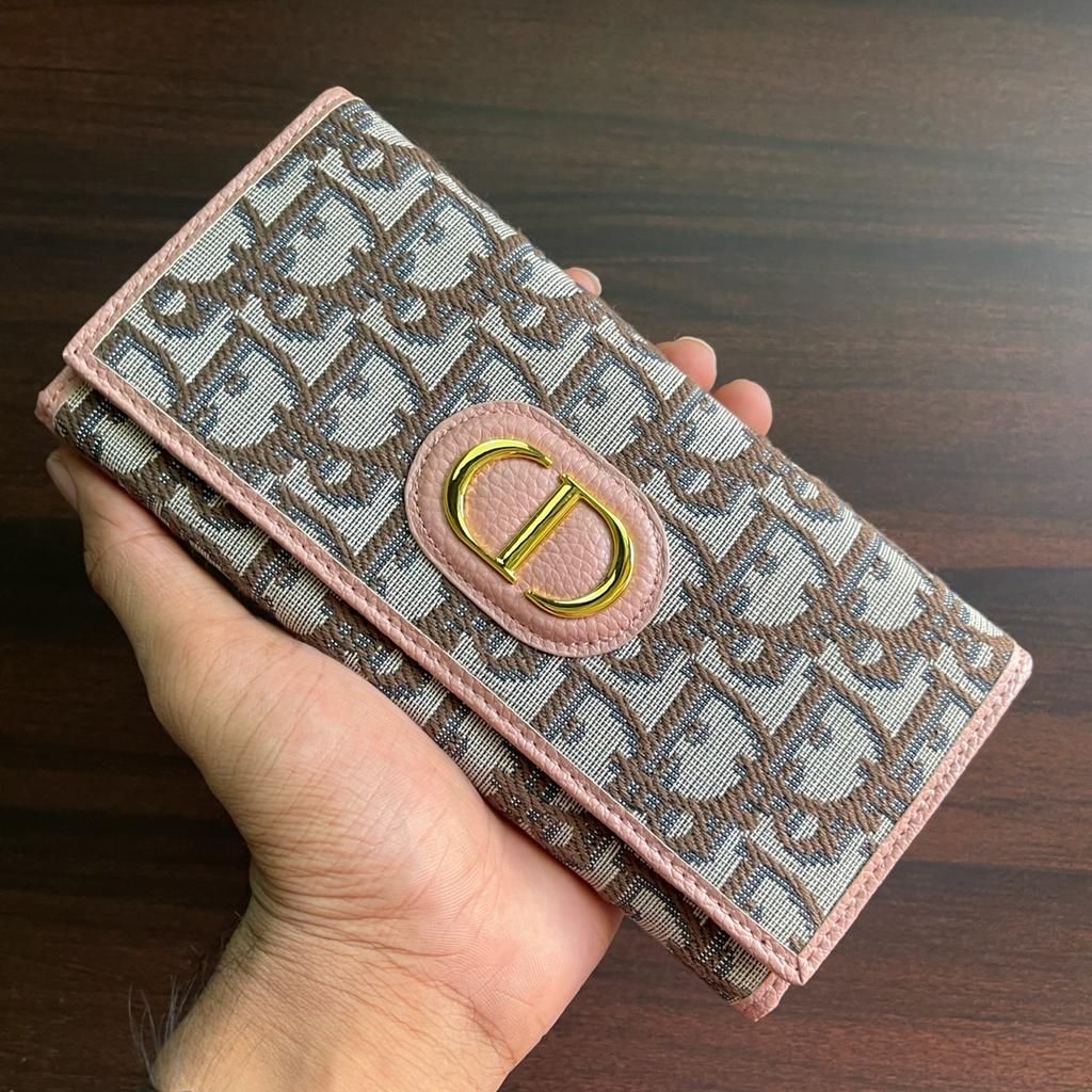 Dior CD Leather Embroidery Pink Premium Wallet - TheLuxuryTag