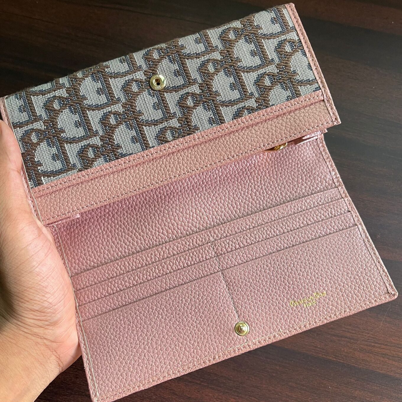 Dior CD Leather Embroidery Pink Premium Wallet - TheLuxuryTag