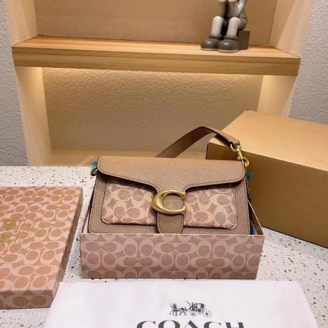 Coach Plaque Apricot Khaki Shoulder Bag (With Box) - TheLuxuryTag