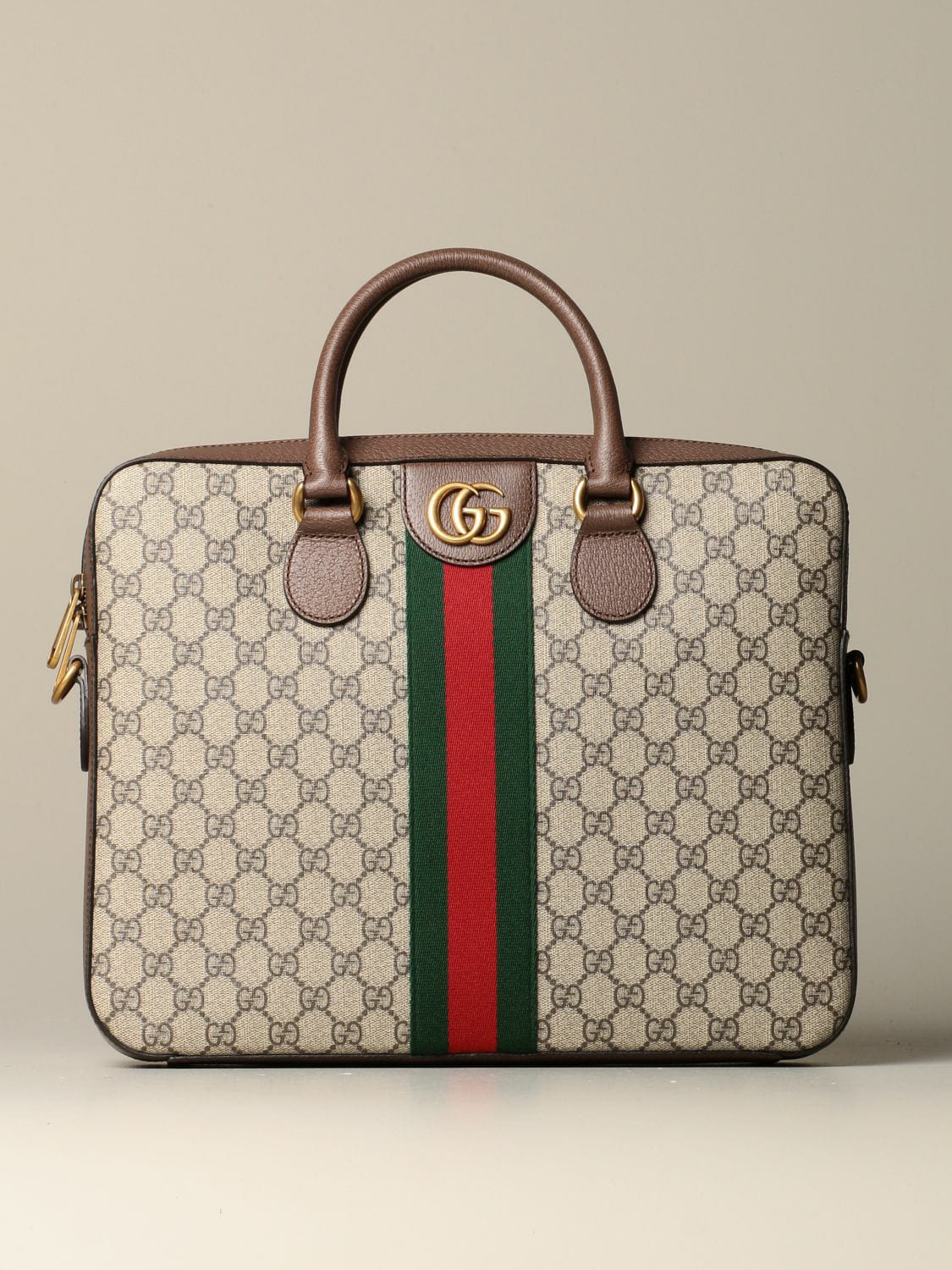 Gucci GG Supreme Ophidia Khaki Laptop Bag - TheLuxuryTag