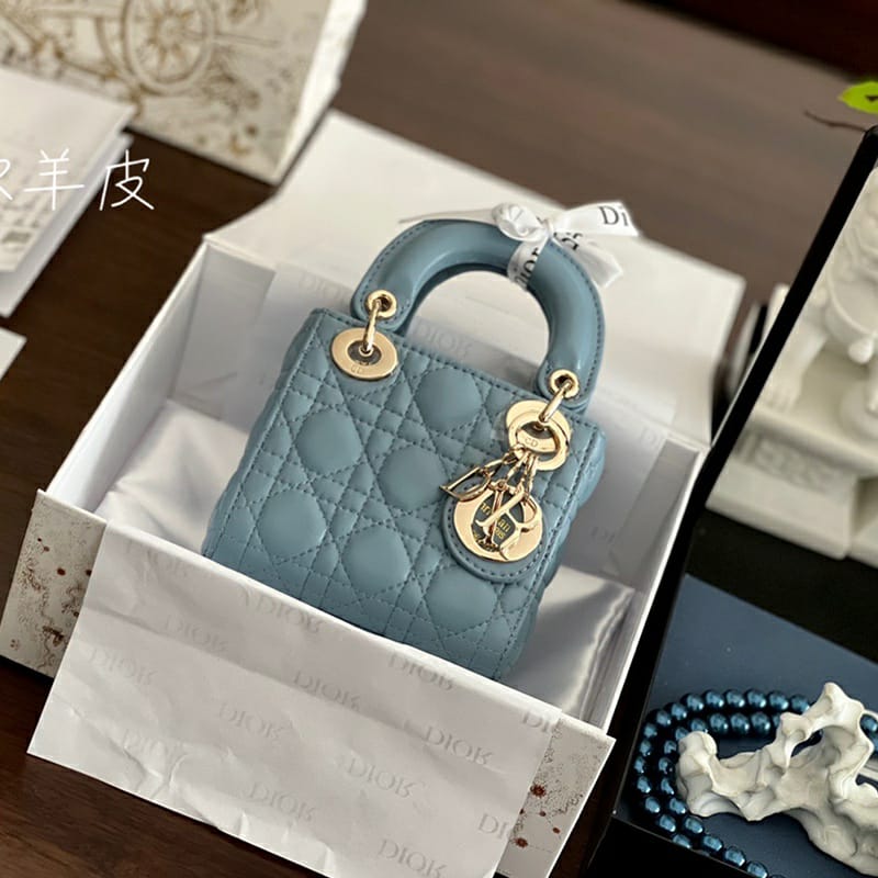 Dior Mini Lady Dior Blue Handbag (With Box) - TheLuxuryTag