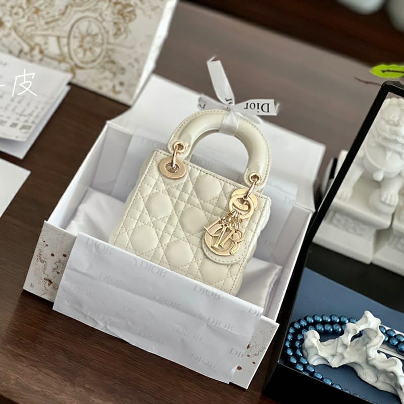 Dior Mini Lady Dior White Handbag (With Box) - TheLuxuryTag