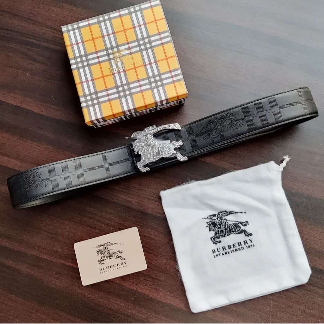 Burberry Silver Logo Embossed Unisex Belt - TheLuxuryTag