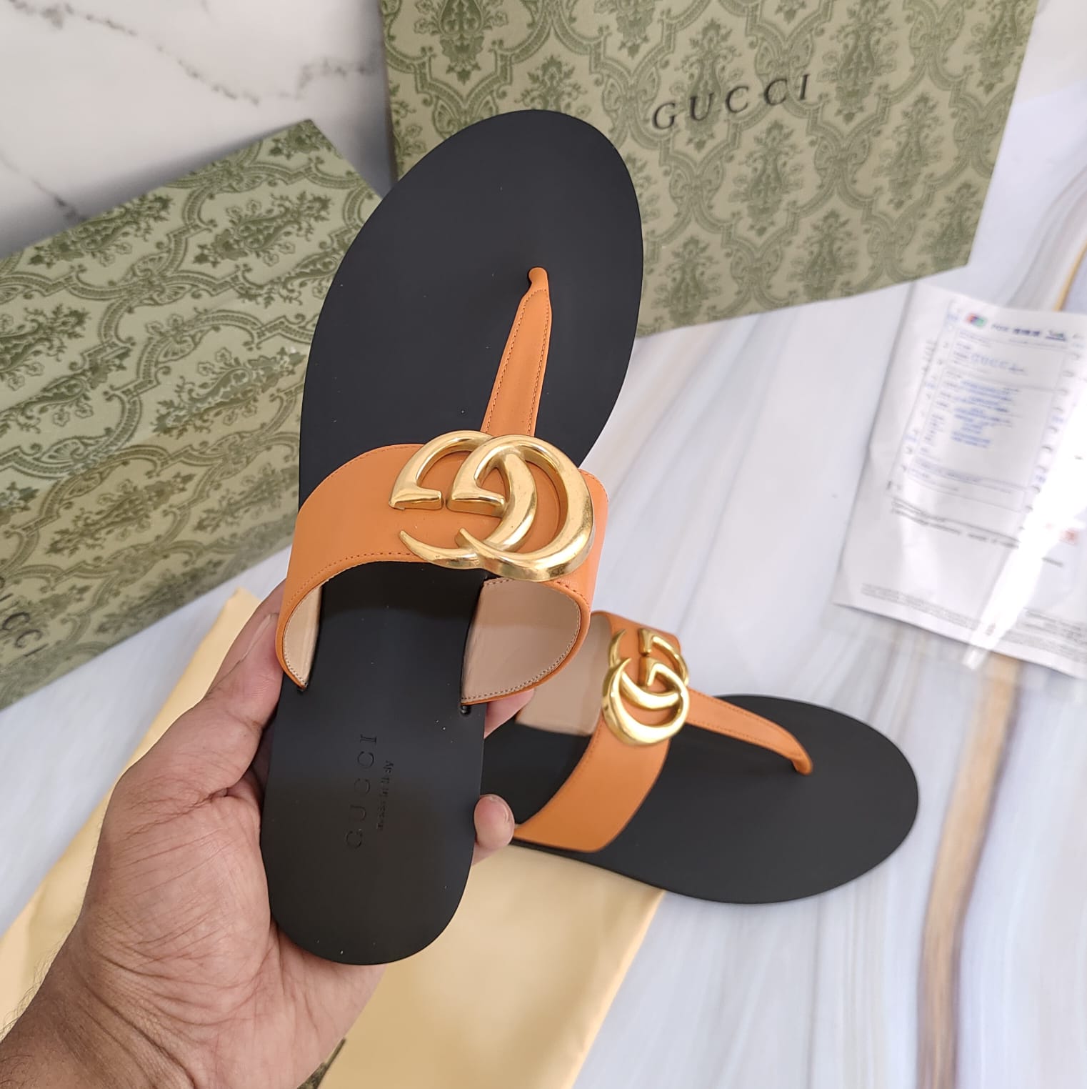 Buy Gucci Tan GG Thong Slide - Online