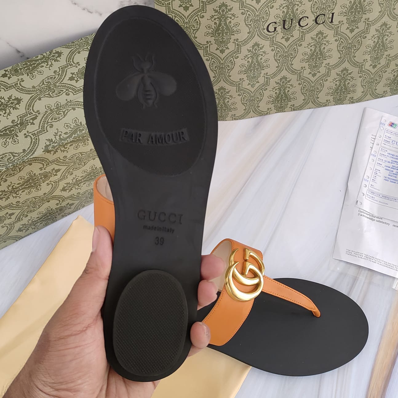 Buy Gucci Tan GG Thong Slide - Online