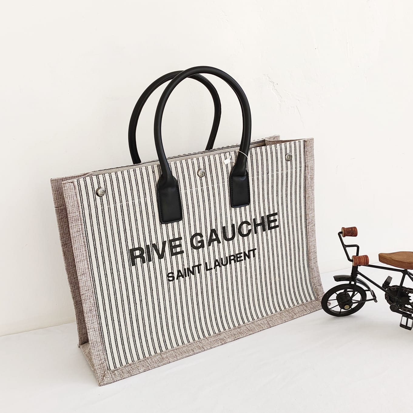 Buy Saint Laurent Rive Gauche Grey Stripe Tote Bag - Online