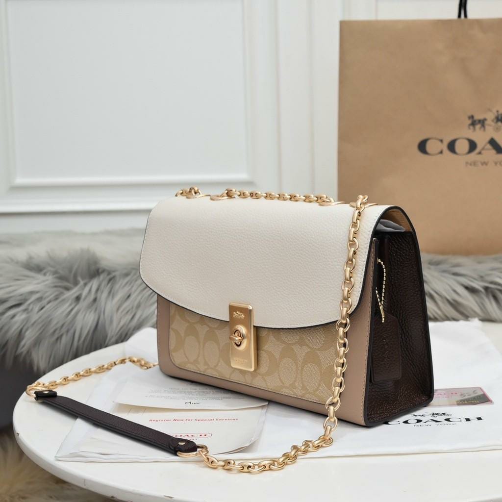 Coach Lane White Apricot Shoulder Bag (With Box) - TheLuxuryTag