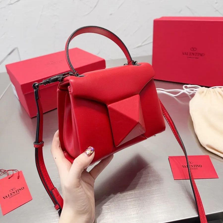 Valentino One Stud Red Color Handbag (With Box) - TheLuxuryTag