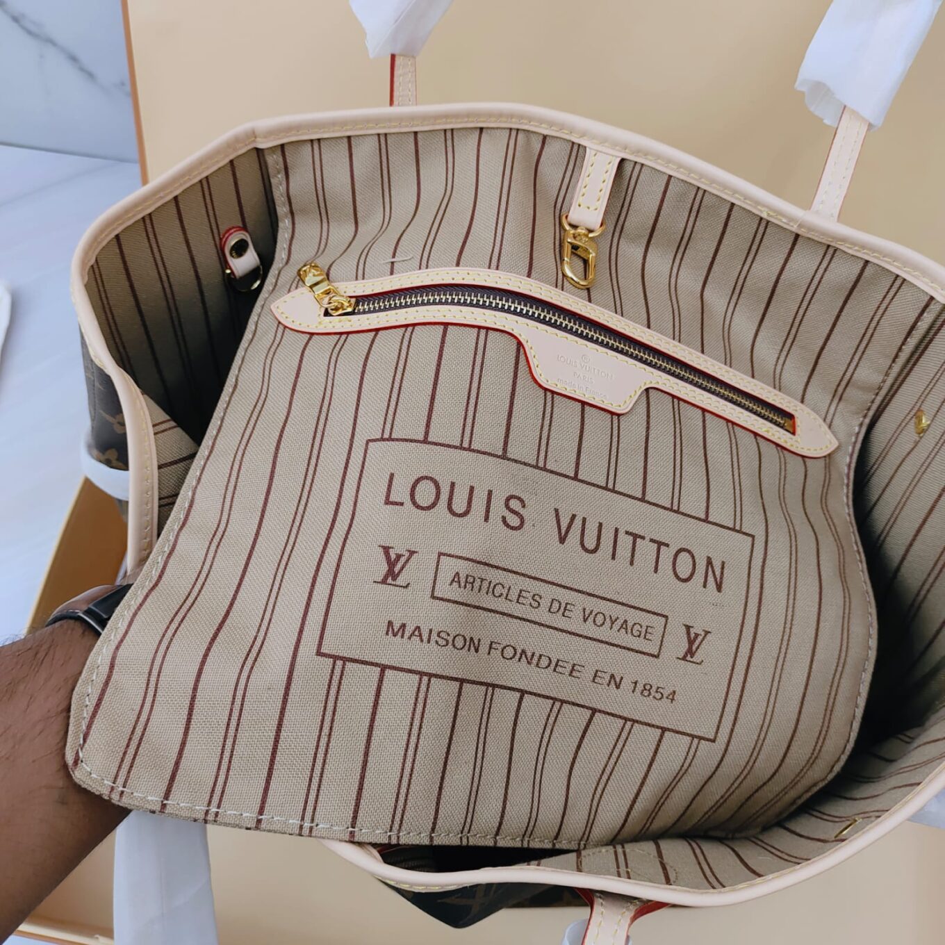 Louis Vuitton Neverfull Beige Interior Premium Tote Bag (With Double ...