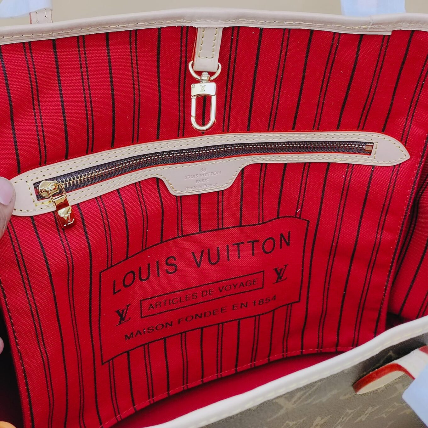 Louis Vuitton Neverfull Red Interior Premium Double Box Tote Bag (With ...
