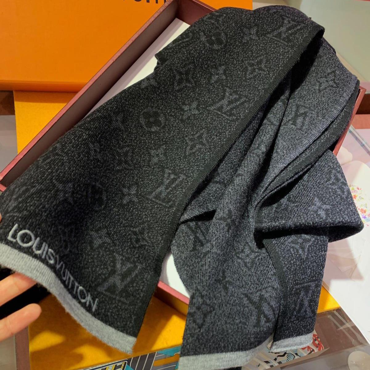 Louis Vuitton Bloom Charcoal Monogram Unisex Muffler - TheLuxuryTag