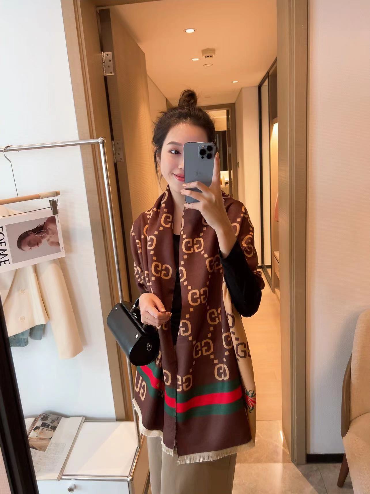 Gucci Wollen Coffee Colour Stole (With Box) - TheLuxuryTag