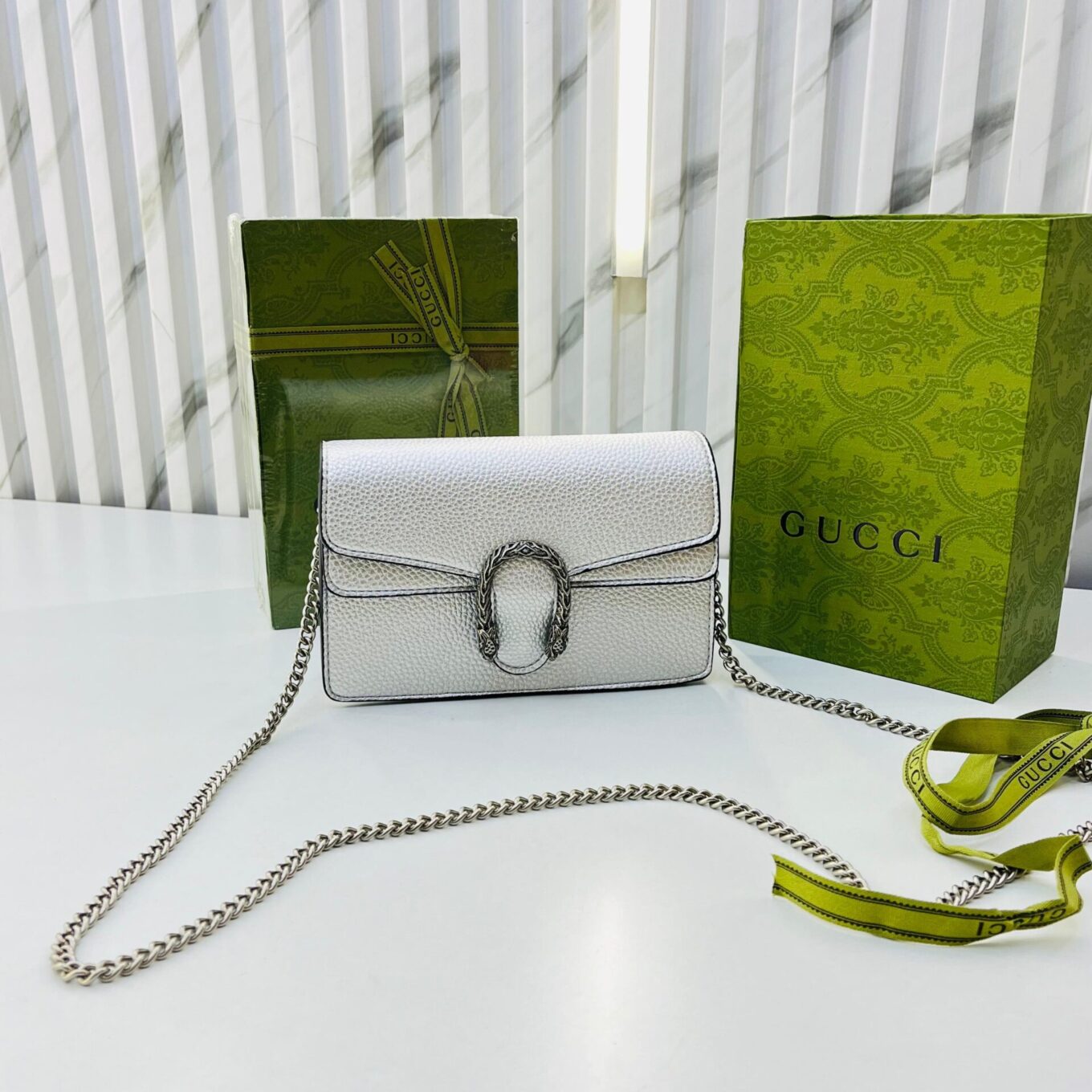Gucci Dionysus Silver Sling Bag (With Box) - TheLuxuryTag