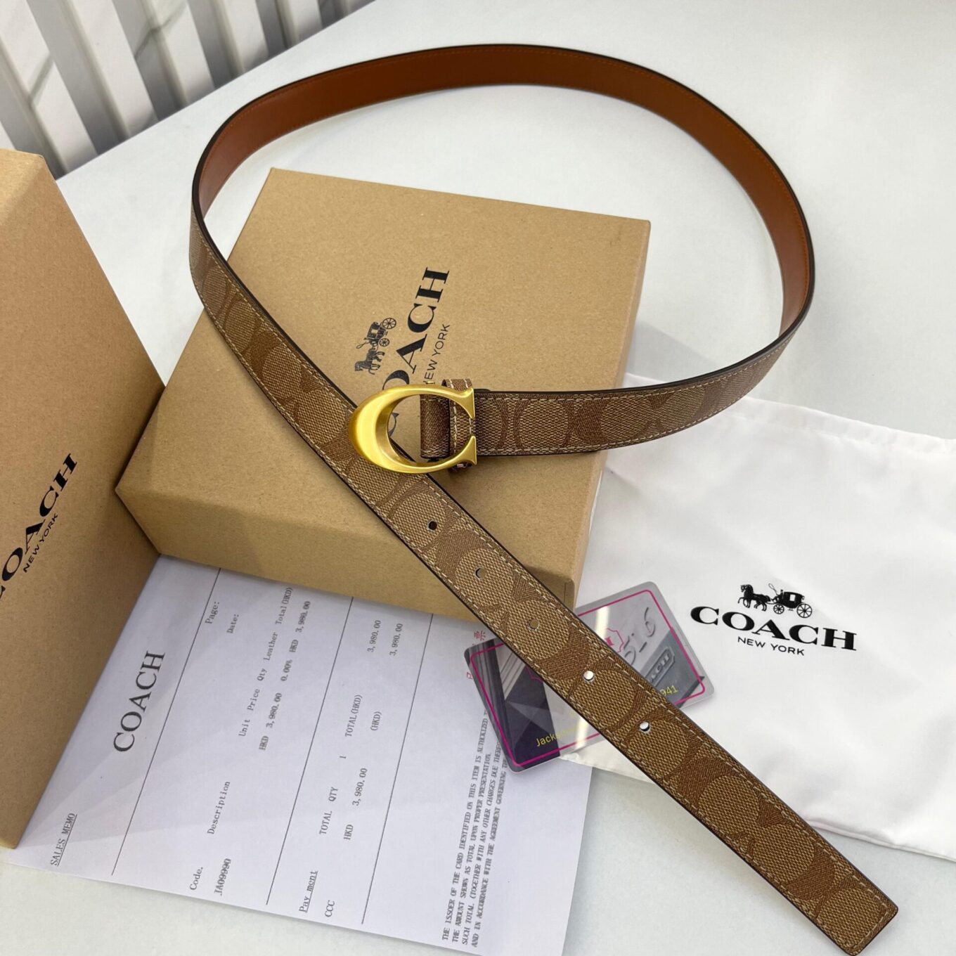 Coach Sculpted C Buckle signature Apricot Unisex belt - TheLuxuryTag