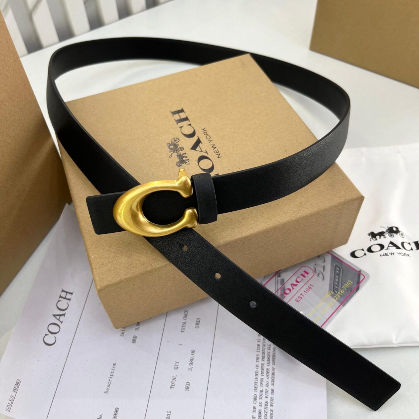 Coach Sculpted C Buckle Plain Black Unisex belt - TheLuxuryTag