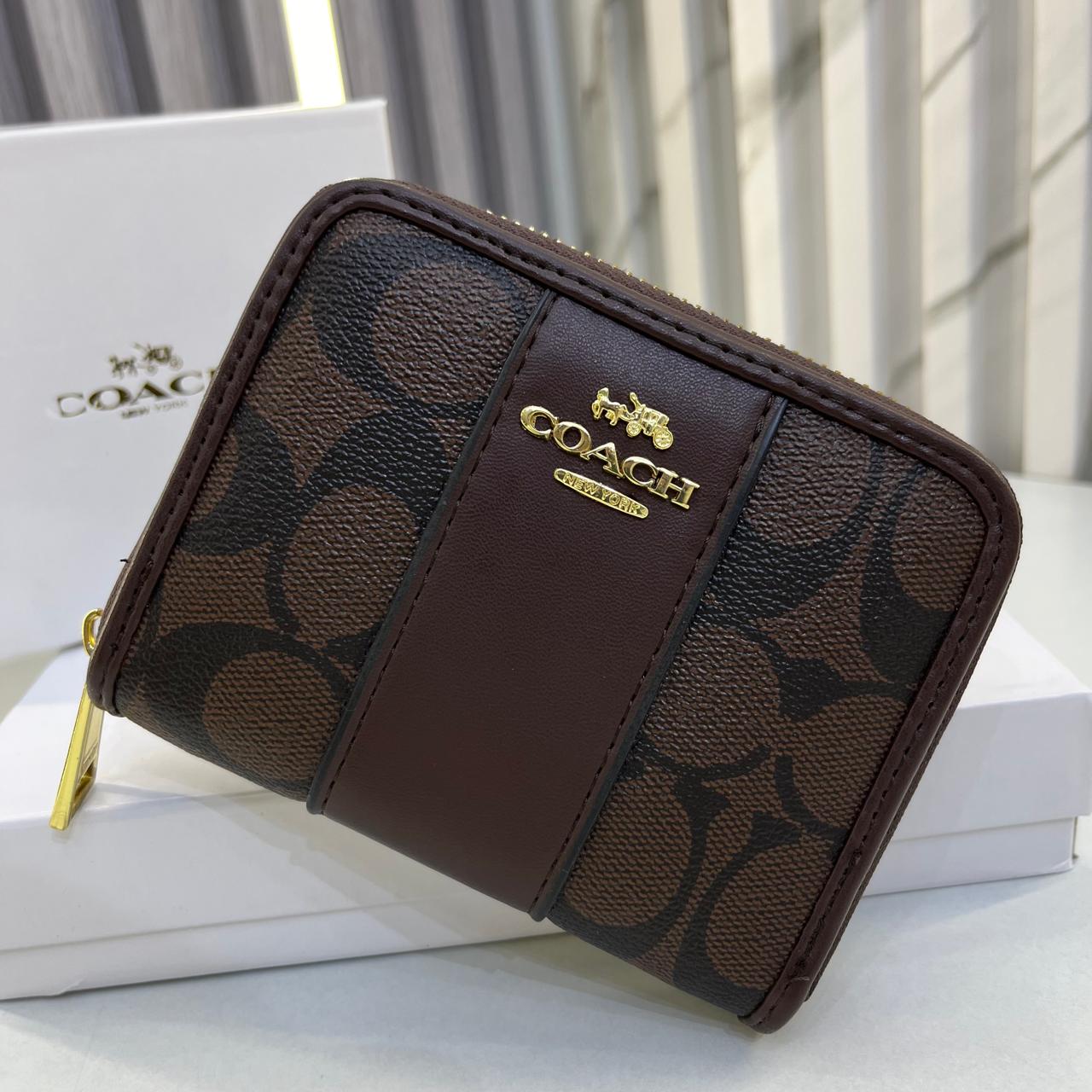Buy Coach Coffee Color Strip Mini Wallet - Online