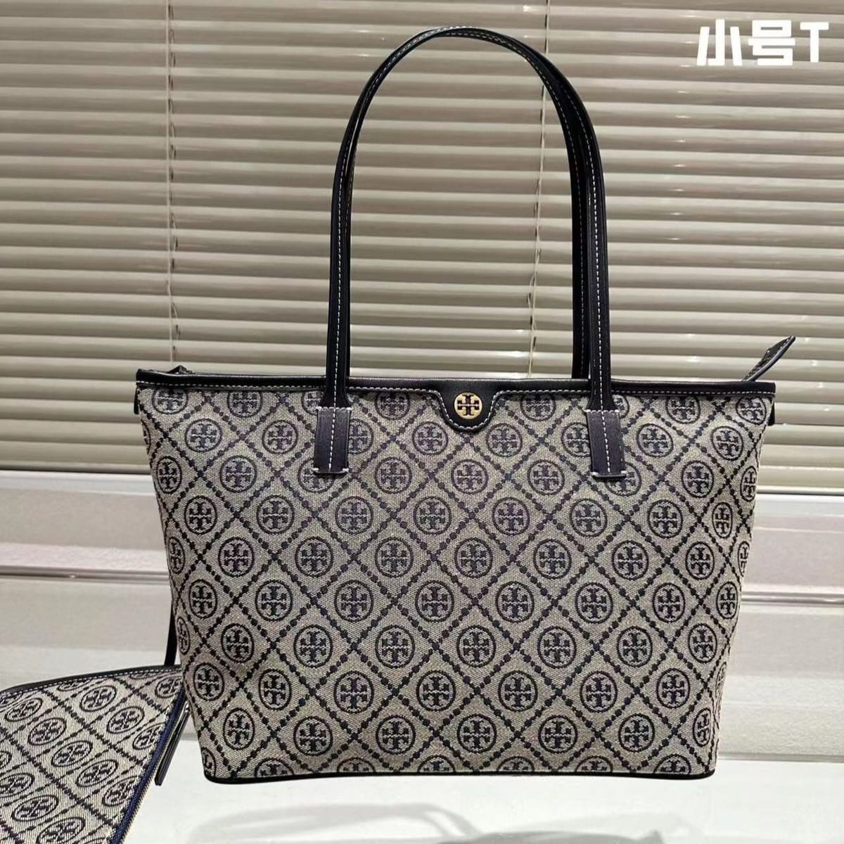 Tory Burch Blue T monogram Zipper Tote - TheLuxuryTag