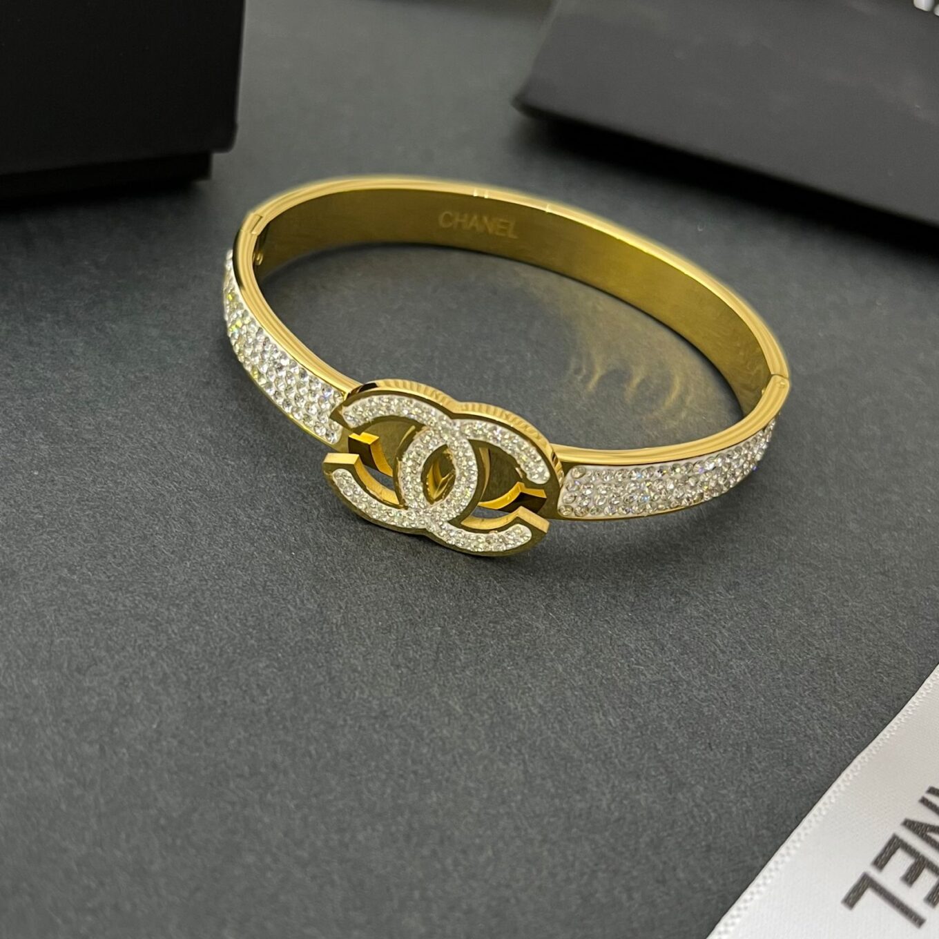 Chanel Golden Studded Bangle Bracelet - TheLuxuryTag