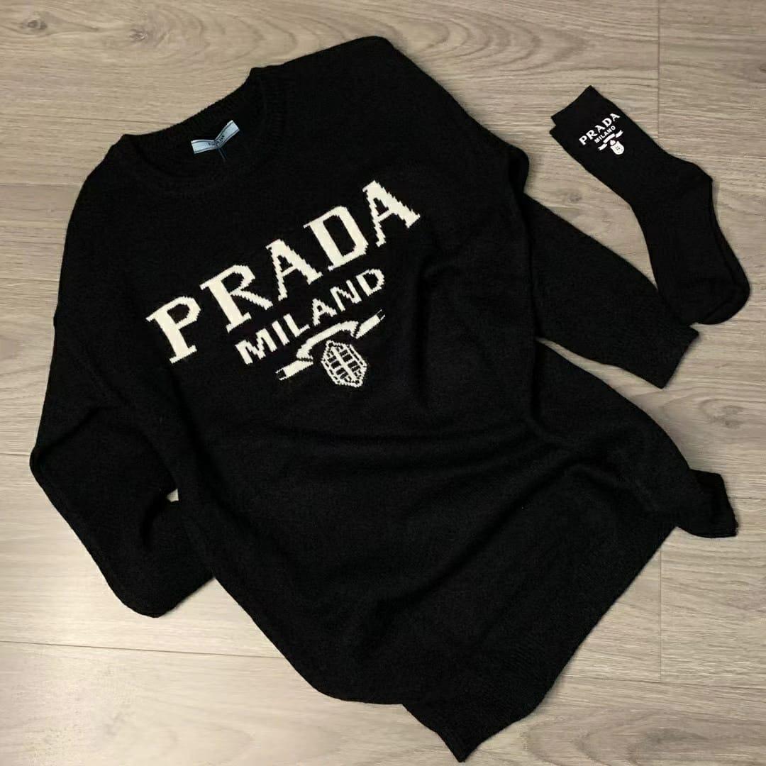 Prada Knitted Black Warm Dress With Matching Long Socks - TheLuxuryTag