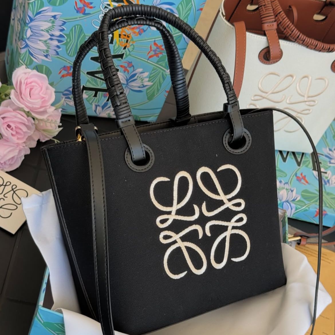 Loewe Anagram Black Mini Tote Bag (With Box) - TheLuxuryTag