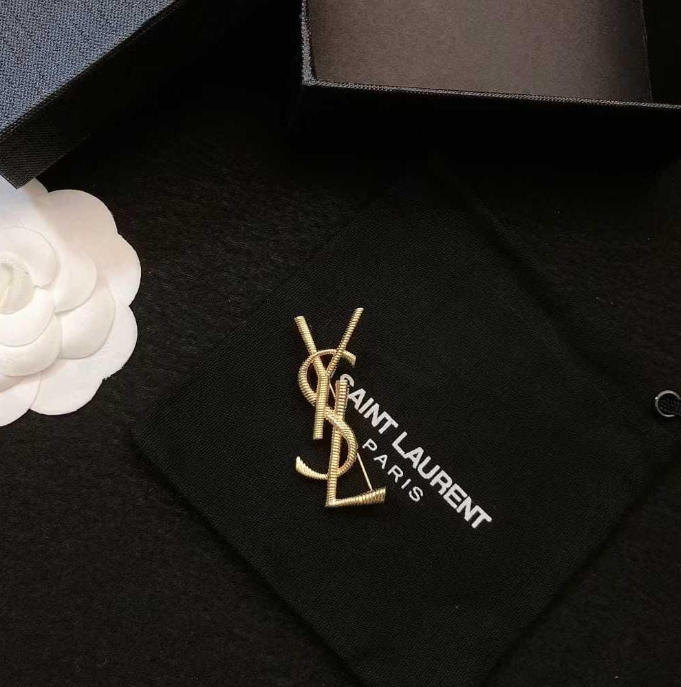 YSL Classic Golden Logo Brooch - TheLuxuryTag