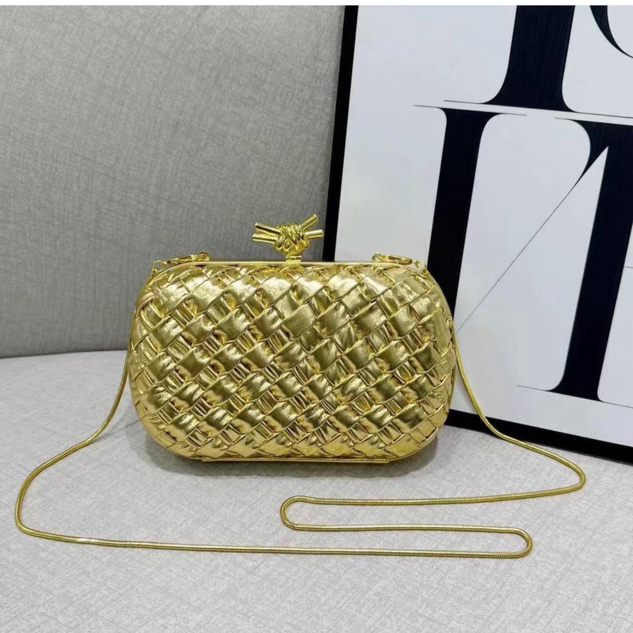 Bottega Venetta Knot Golden Clutch (With Box) - TheLuxuryTag