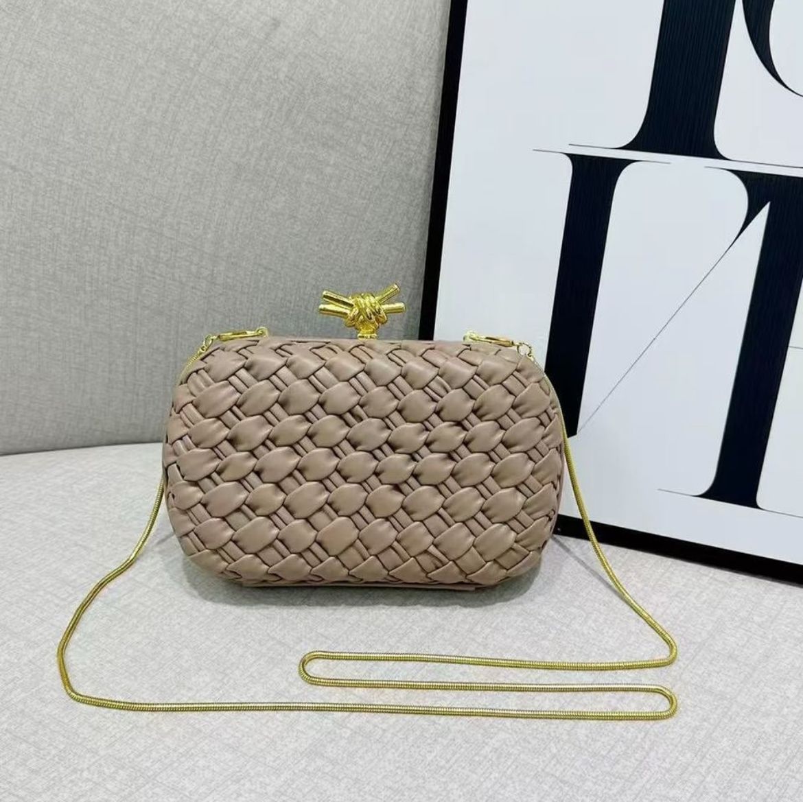 Bottega Venetta Knot Khaki Clutch (With Box) - TheLuxuryTag