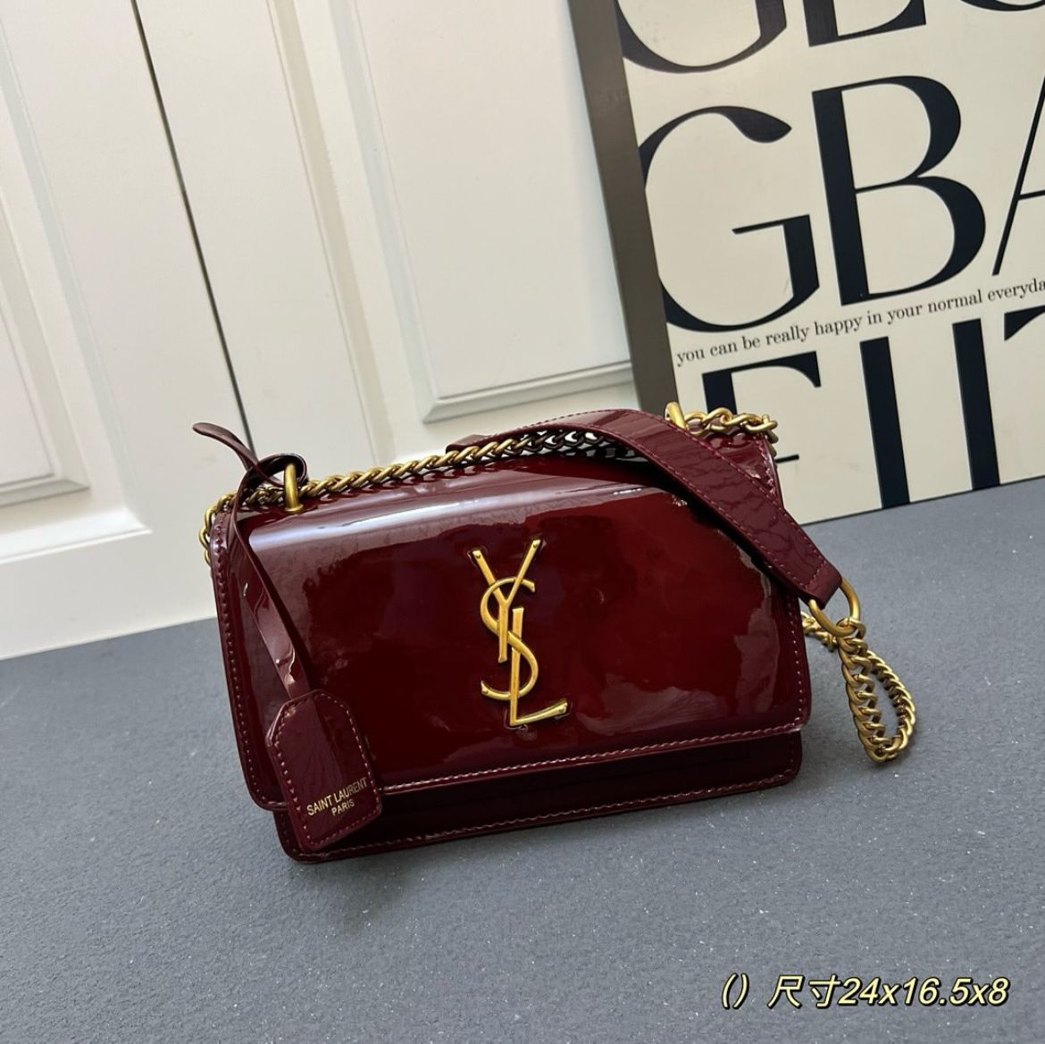 Ysl Sunset Patent Wine Premium Quality Sling Bag (With Double Box ...