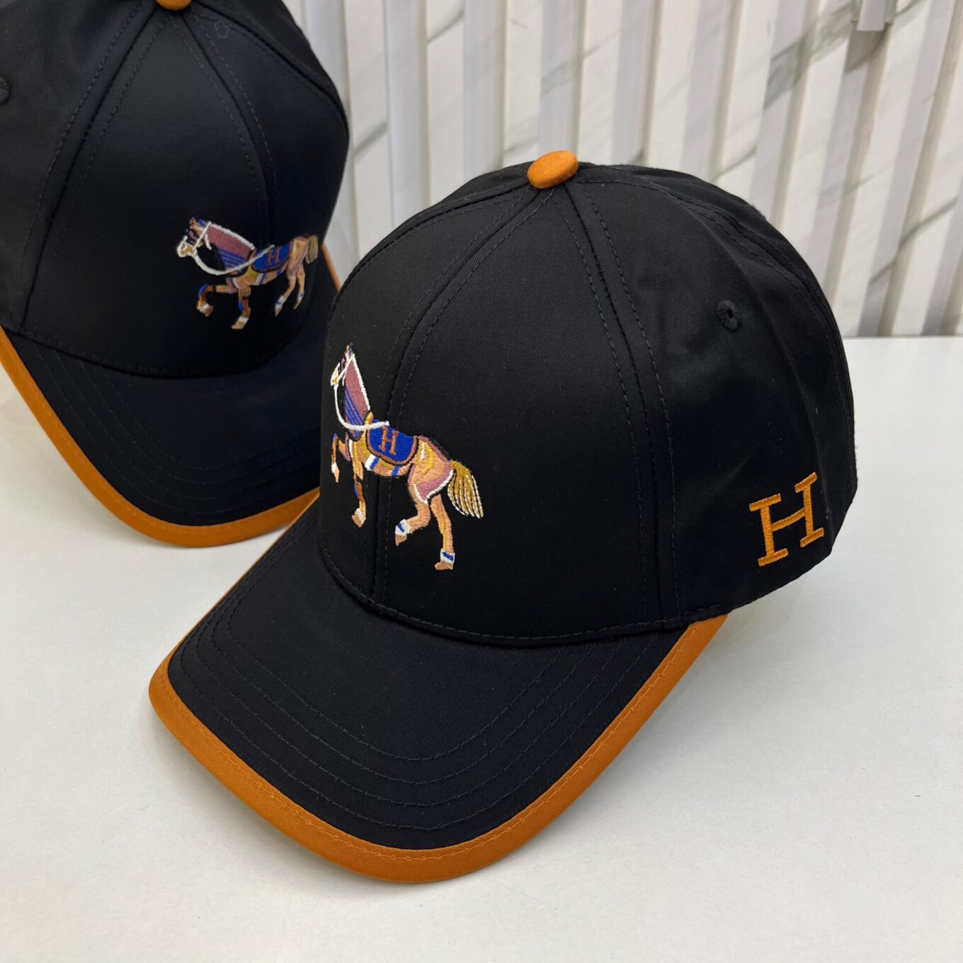 Hermes Black Orange Horse Baseball Cap - TheLuxuryTag