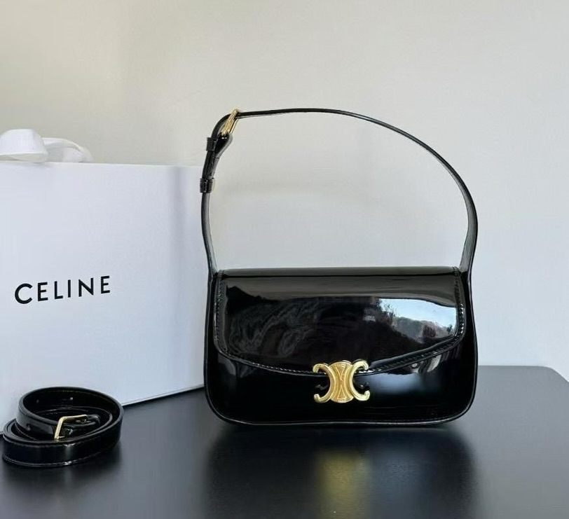 Celine Underarm Black Patent Sling bag (With Box) - TheLuxuryTag