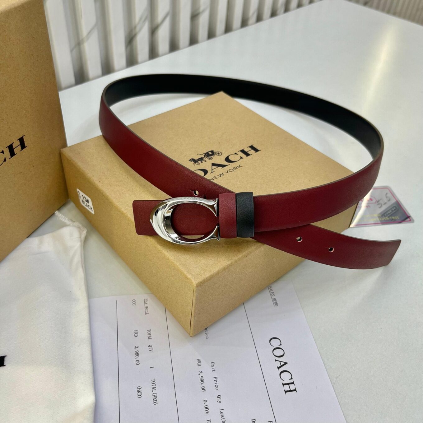 Coach Black Maroon Reversible belt - TheLuxuryTag