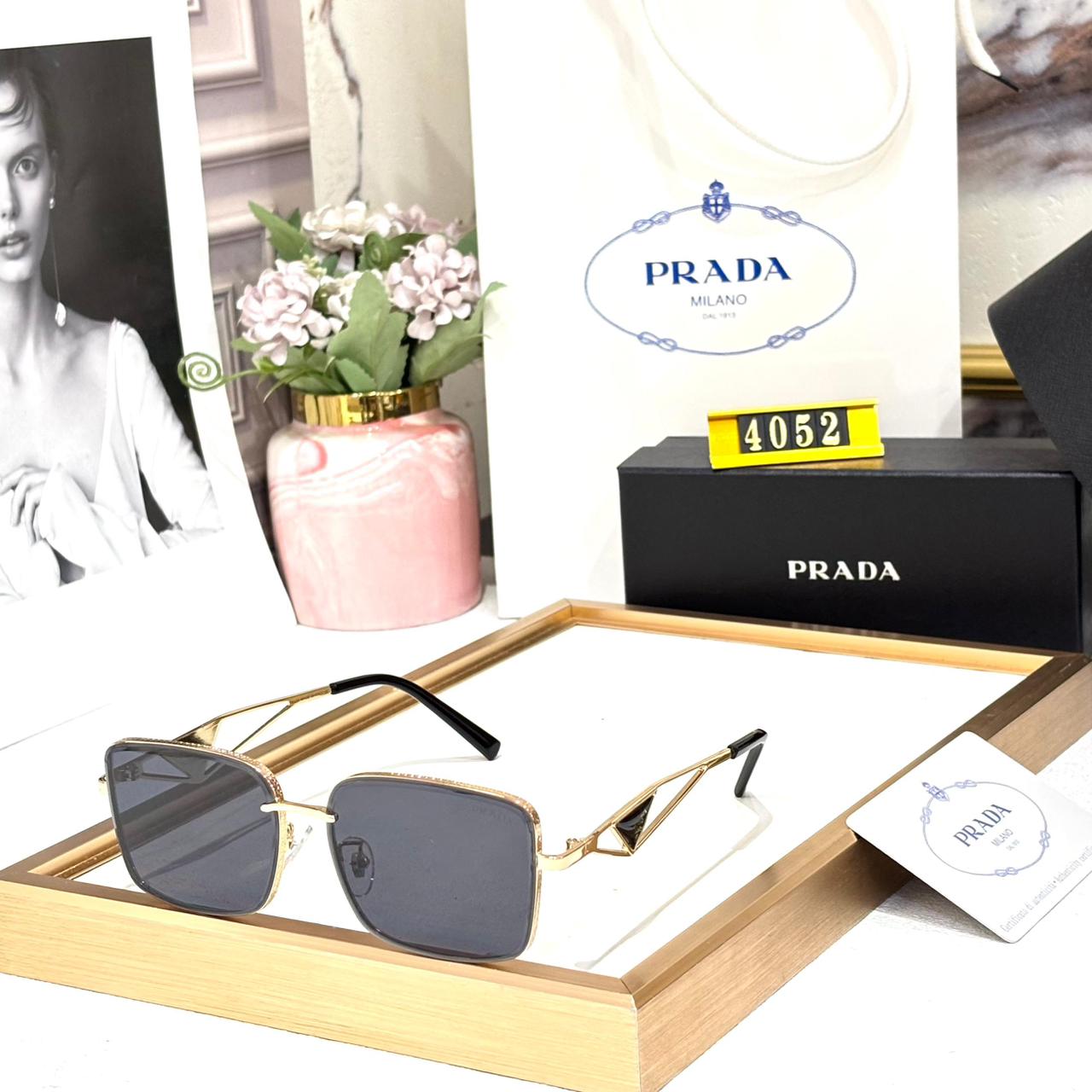 Prada Square Frame Black Tint Unisex Sunglass - TheLuxuryTag
