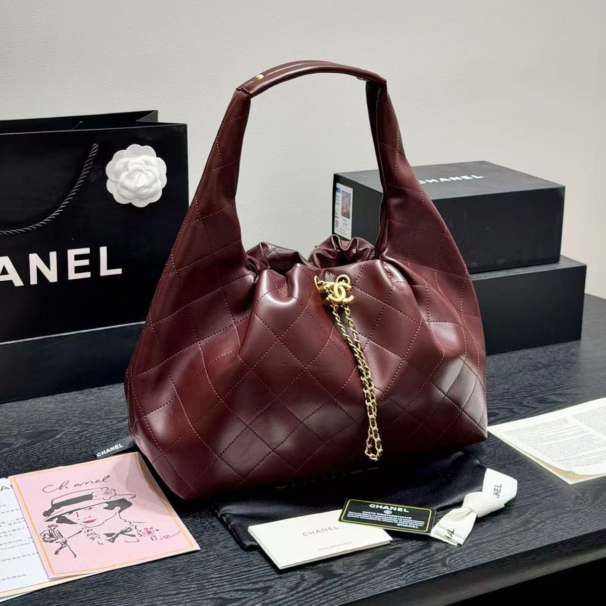 Chanel 26C Wine Color Hobo Bag (With Box) - TheLuxuryTag